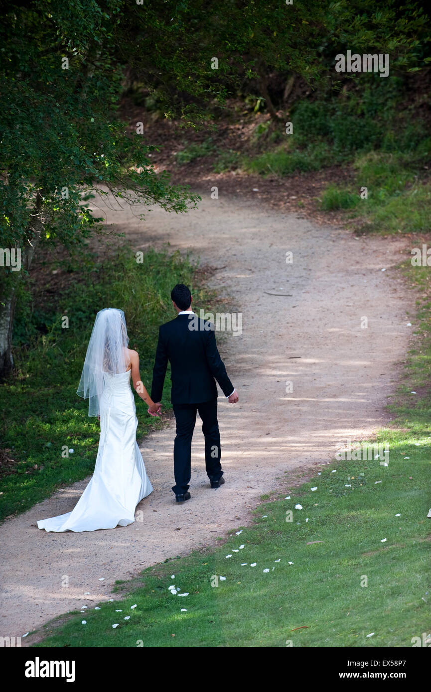 Married Wedding Couple Walking Away High Resolution Stock Photography ...