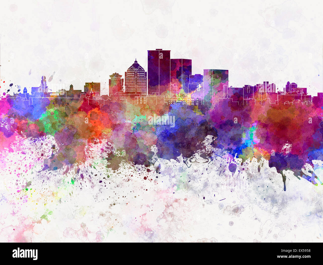 Rochester NY skyline in watercolor background Stock Photo - Alamy