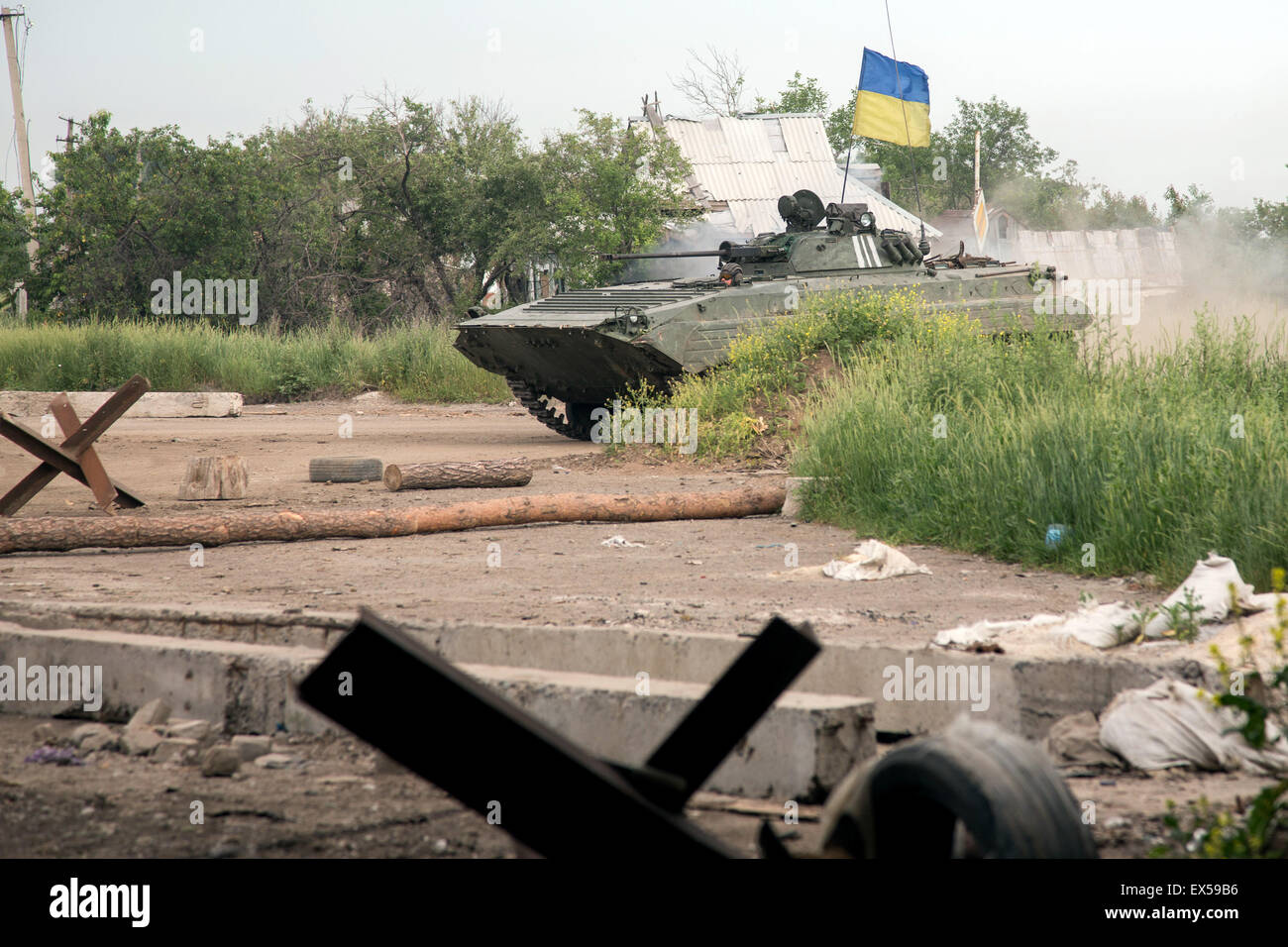 A Ukrainian BTR-2 Armored Fighting Vehicle aproaches a check point in ...