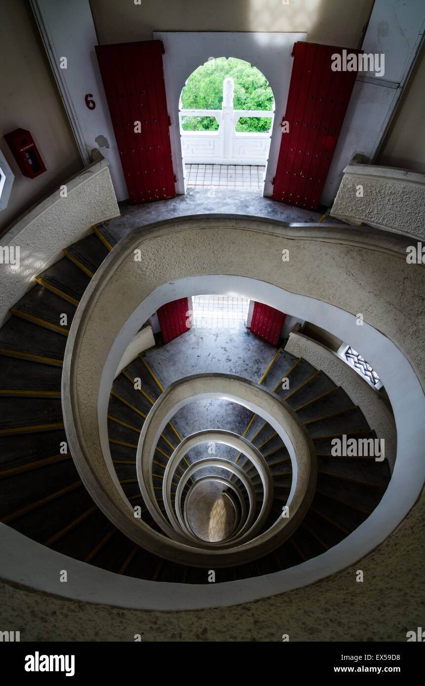 The spiral stairs in the Cloud Piercing Chinese Garden Pagoda is built ...