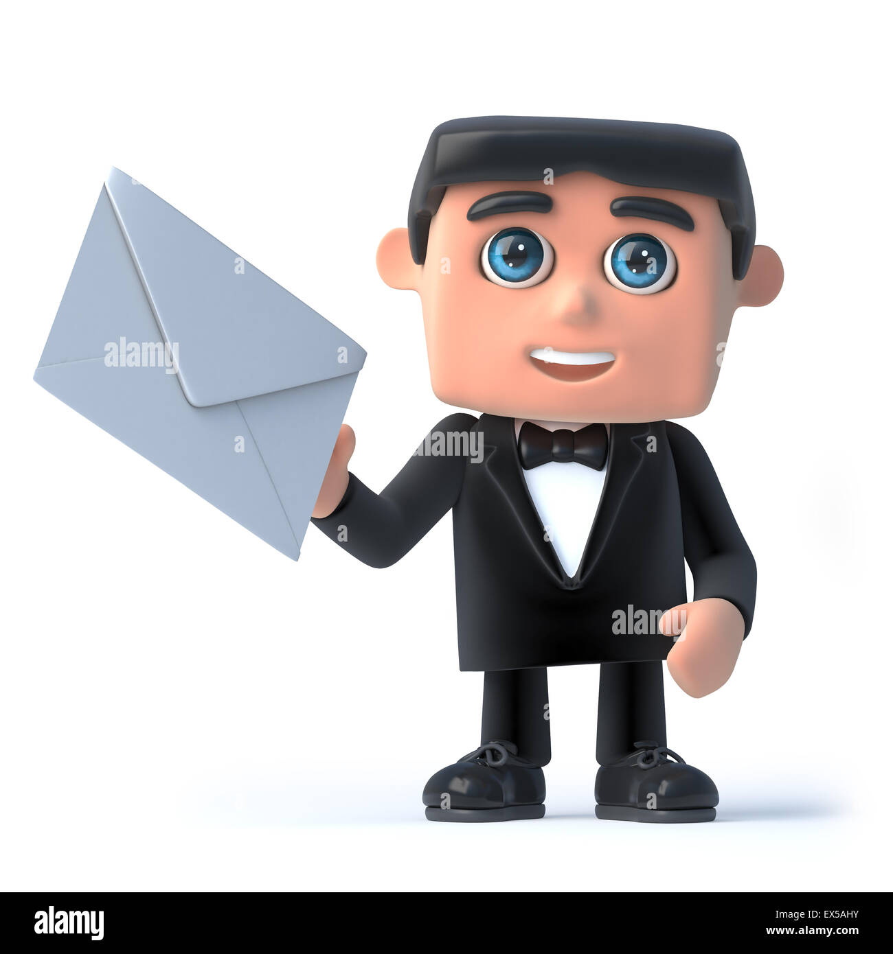 3d render of a man in a tuxedo and bow tie holding an envelope Stock ...