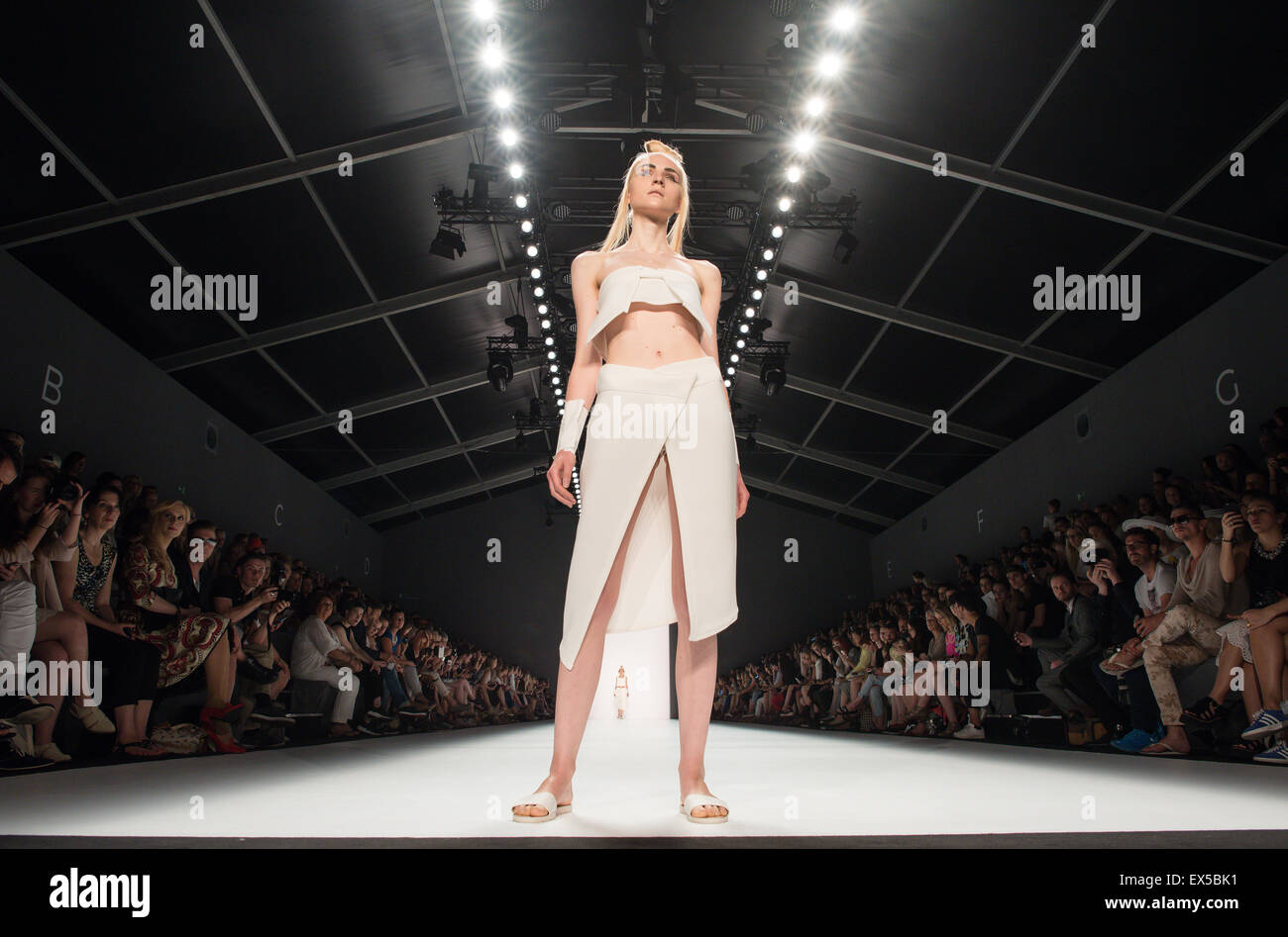Berlin, Germany. 07th July, 2015. A model presents a creation of Pearly ...