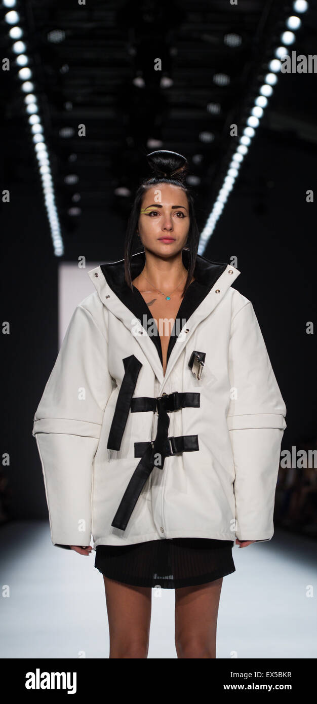 Berlin, Germany. 07th July, 2015. A model presents a creation of Pearly ...