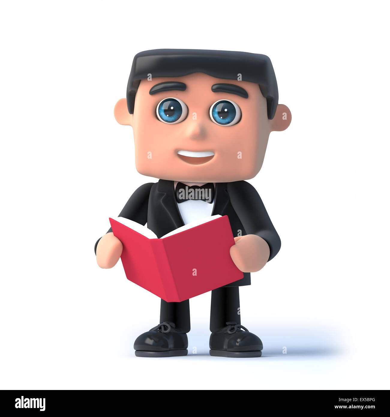 3d render of a man wearing a tuxedo and bow tie reading a red book ...