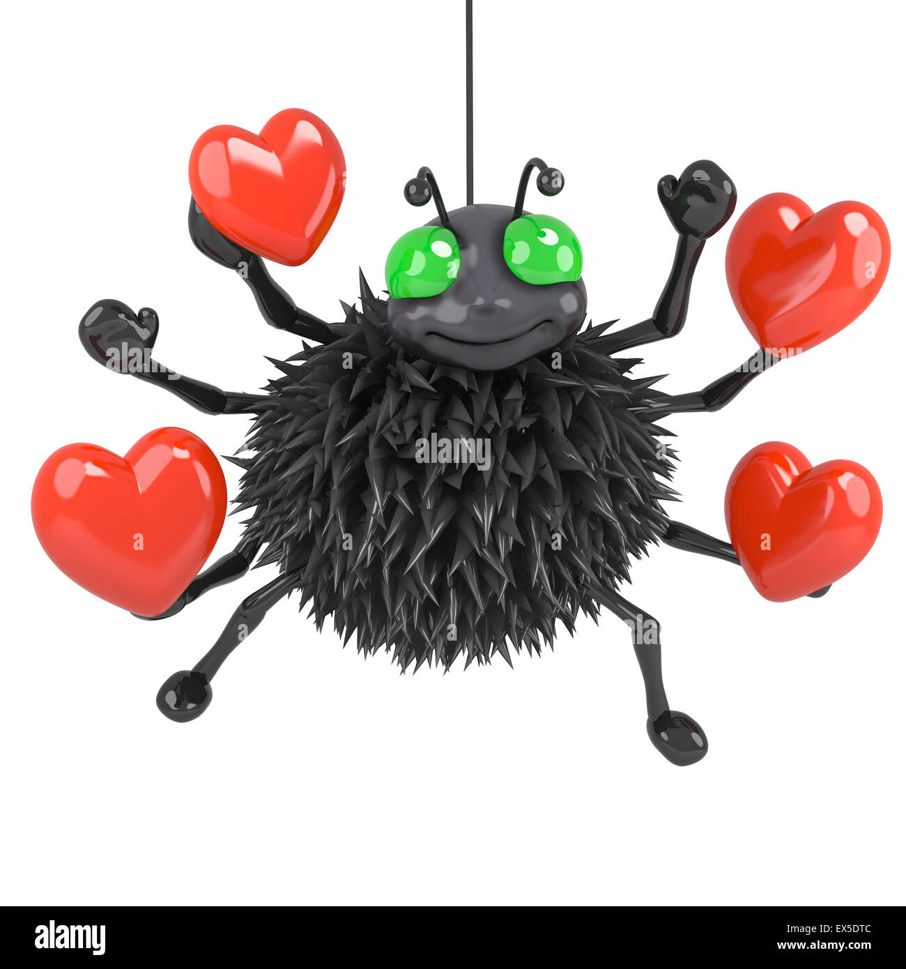 3d render of a spider holding lots of red hearts Stock Photo - Alamy