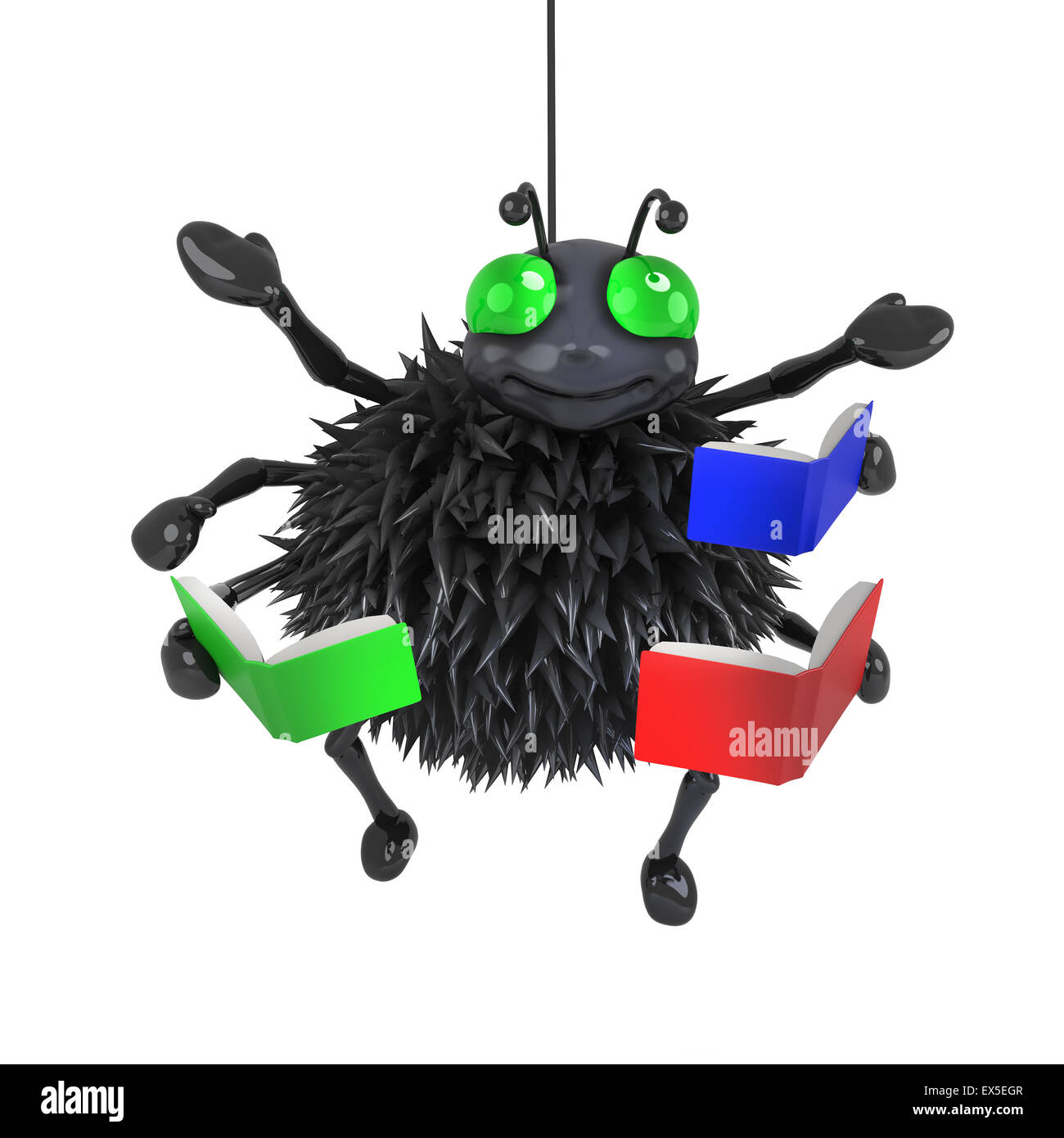 3d render of a spider reading books Stock Photo - Alamy