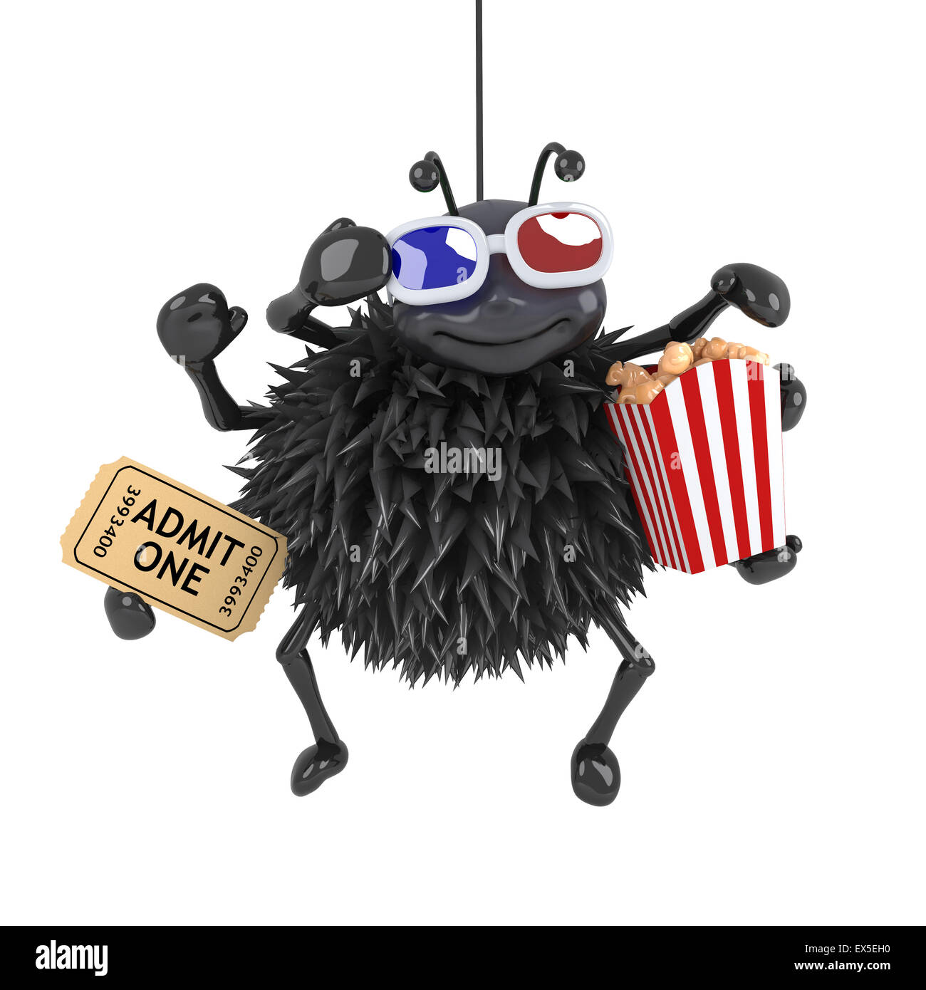 3d render of a spider eating popcorn whilst watching a 3d movie Stock ...