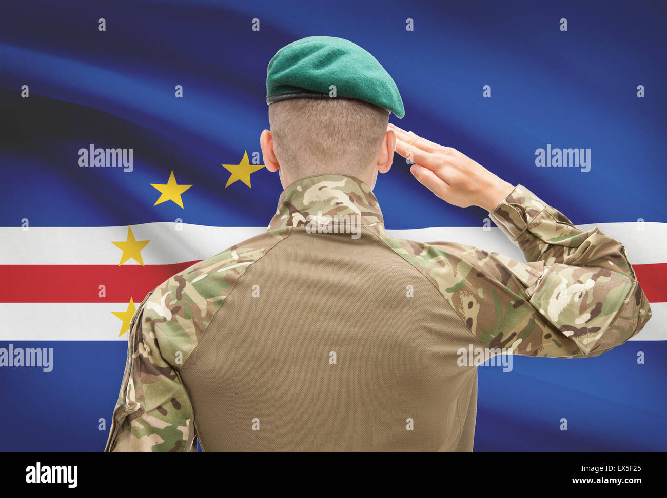 Soldier in hat facing national flag series - Cape Verde Stock Photo - Alamy