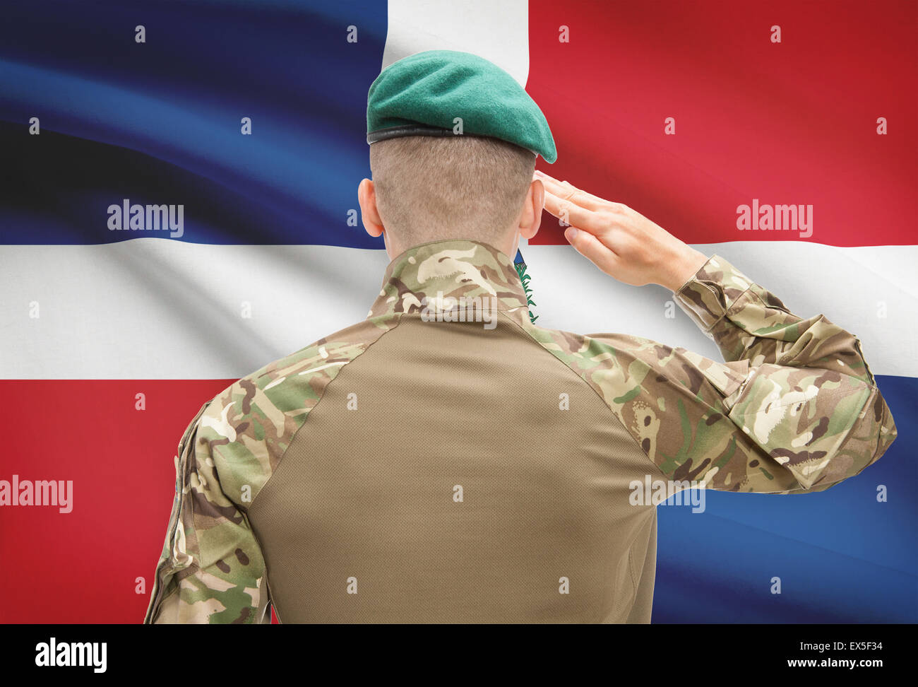 Soldier in hat facing national flag series - Dominican Republic Stock ...