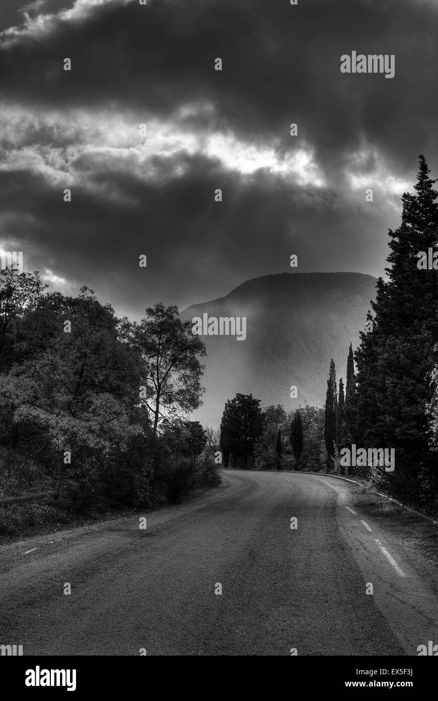 Mountain road view near Black and White Stock Photos & Images - Alamy