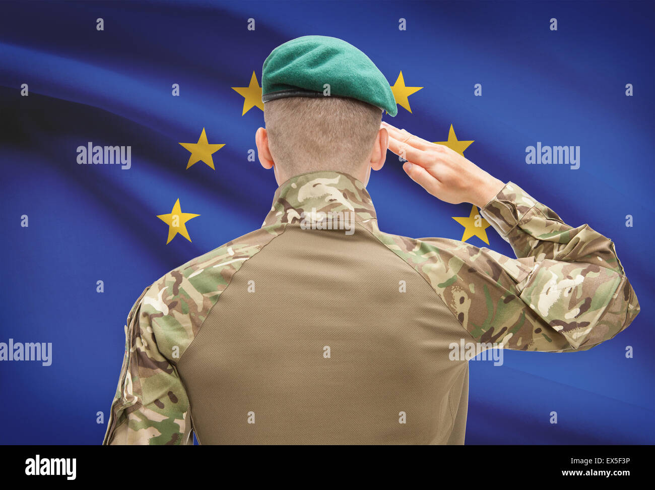 Soldier in hat facing national flag series - European Union - EU Stock ...