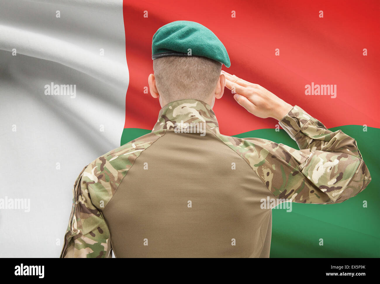 Soldier in hat facing national flag series - Madagascar Stock Photo - Alamy