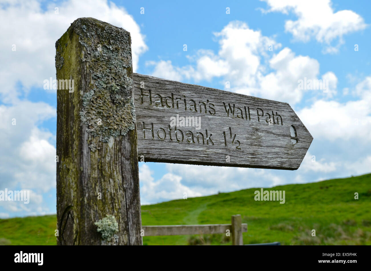 A Signpost on the Hadrian's Wall path near Housteads in Northumberland ...