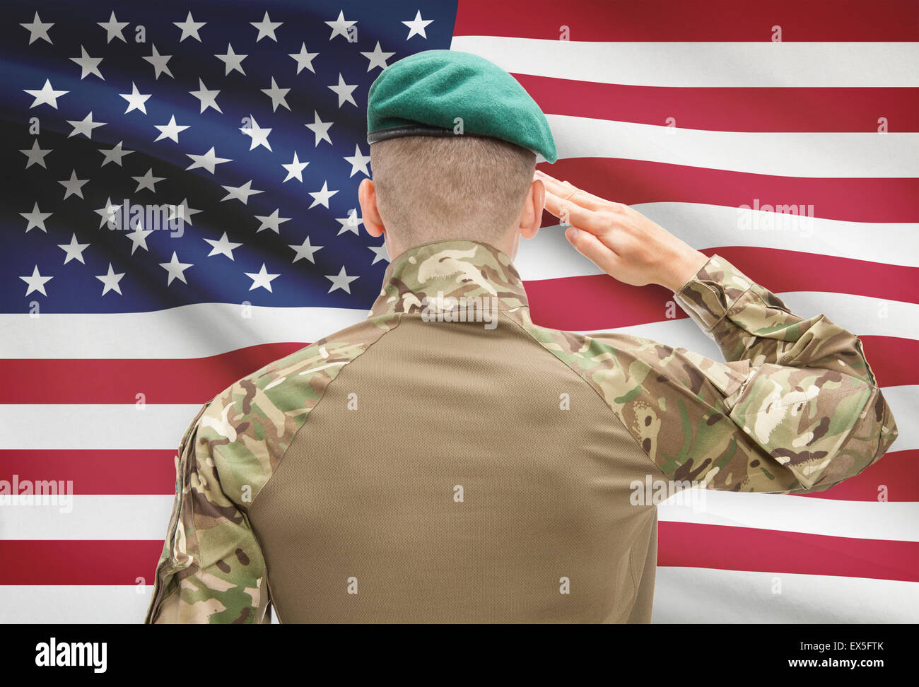 Soldier in hat facing national flag series - United States Stock Photo ...