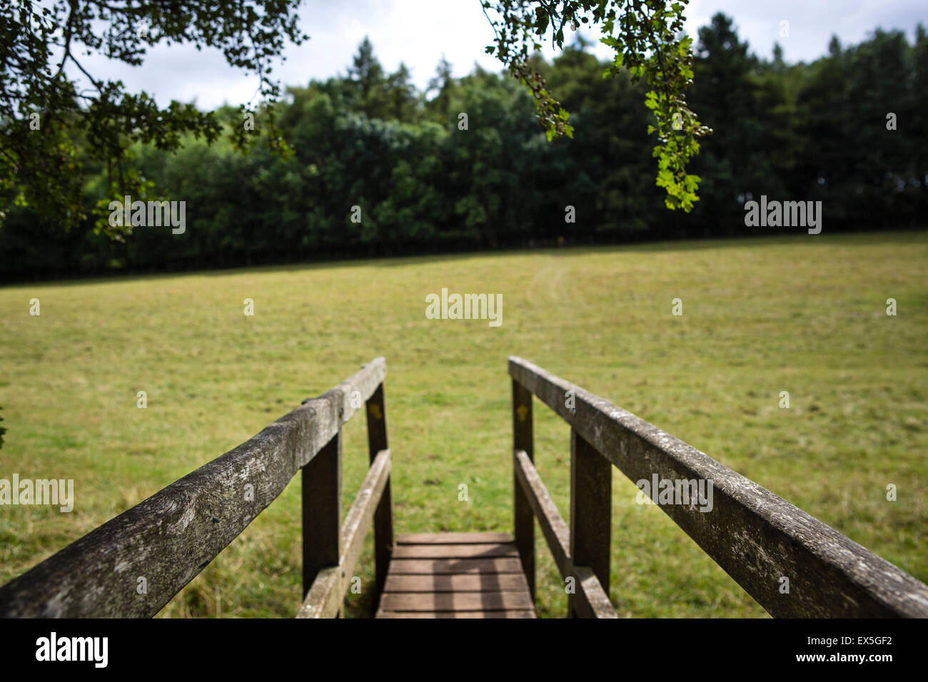 Old wooden bridge withaccess to a country field Stock Photo - Alamy