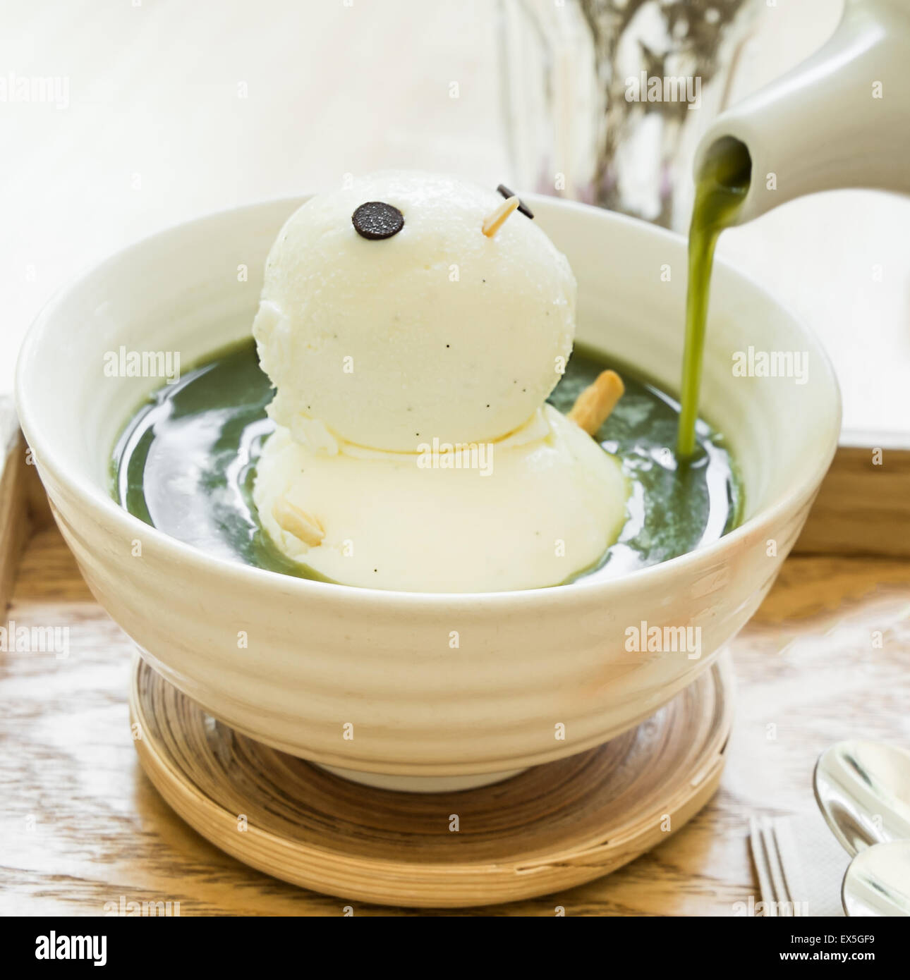 snowman vanilla ice cream and green tea Stock Photo - Alamy