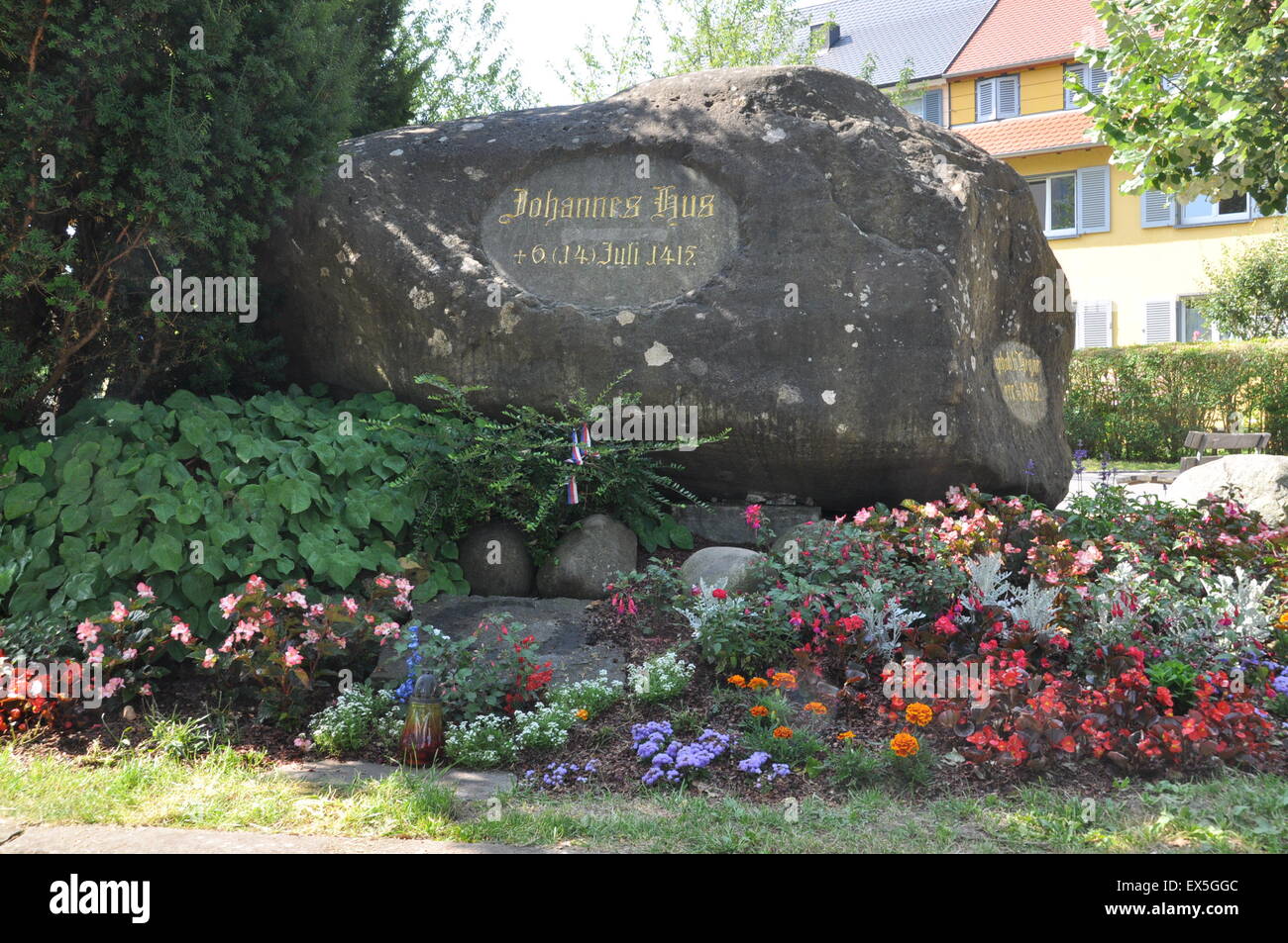 Czech Christian reformer John Huss memorial stone on July 4, 2015, in ...