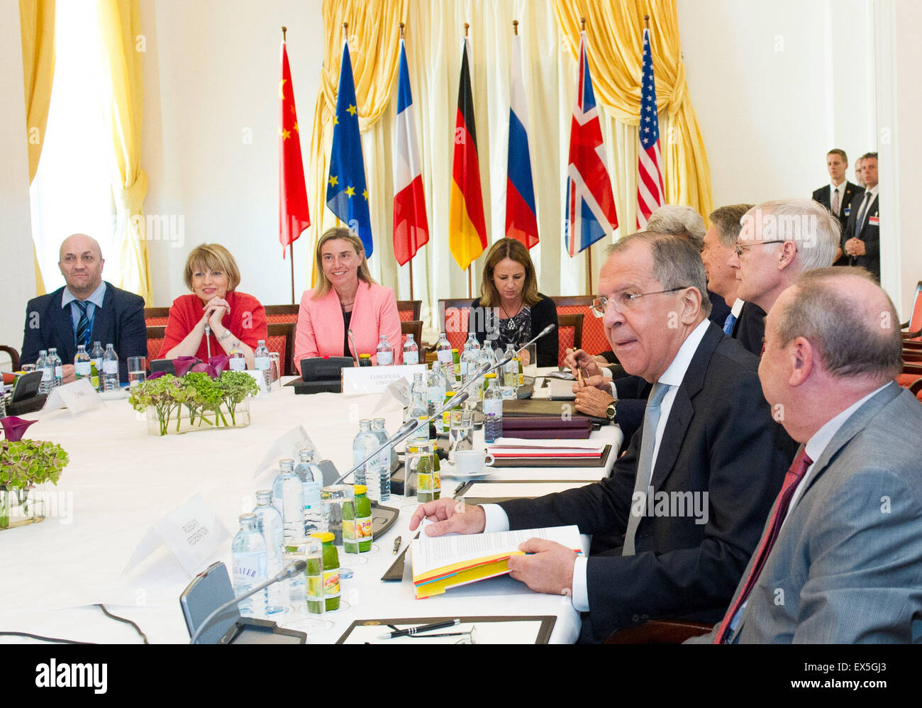 Vienna, Austria. 6th July, 2015. Delegates from the EU and P5 1, the ...