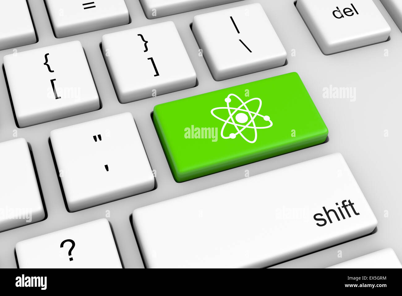 Computer Keyboard with Green Atom Science Button Illustration Stock ...