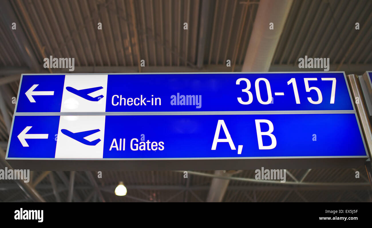 Airport Signs showing the directions to the gates at the Athens ...