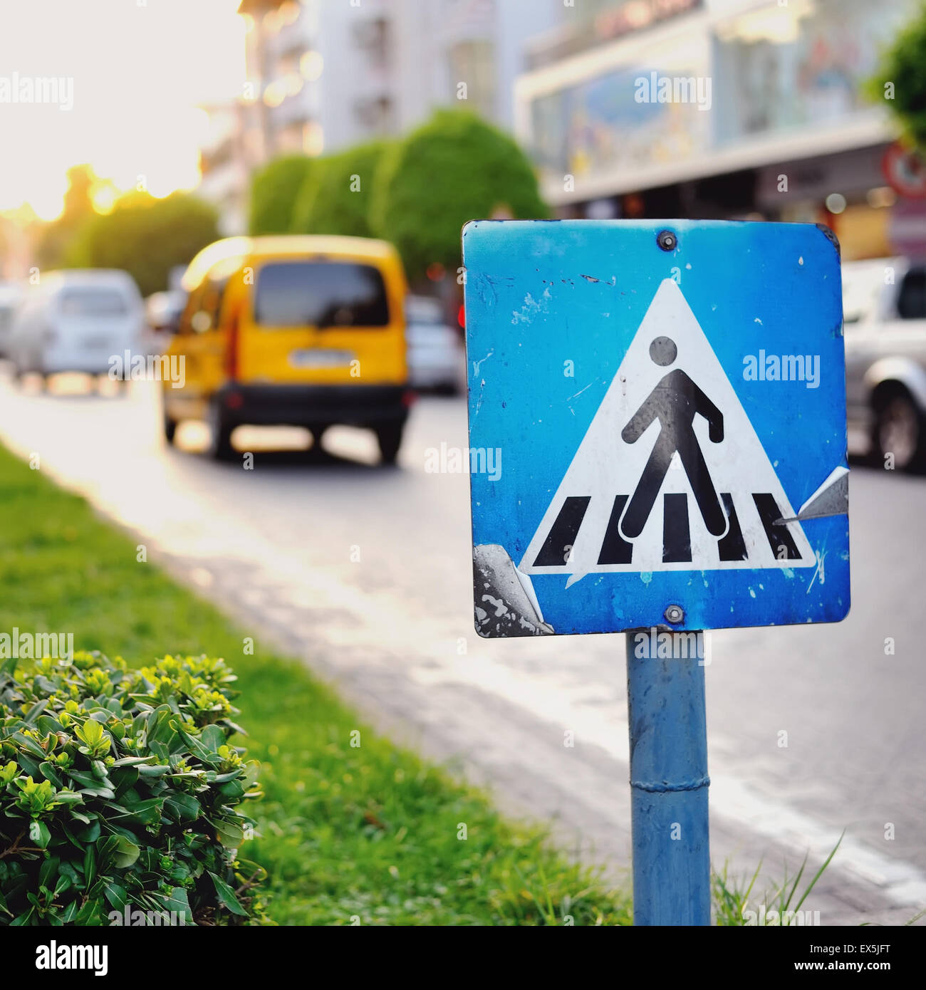 Pedestrian crossing sign close up Stock Photo - Alamy