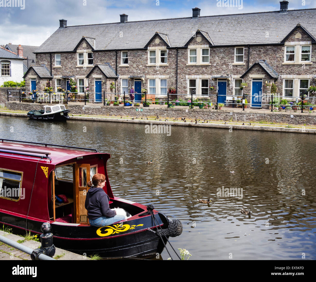 Boat and Houses in Brecon Canal Basin, Monmouthshire and Brecon Canal ...