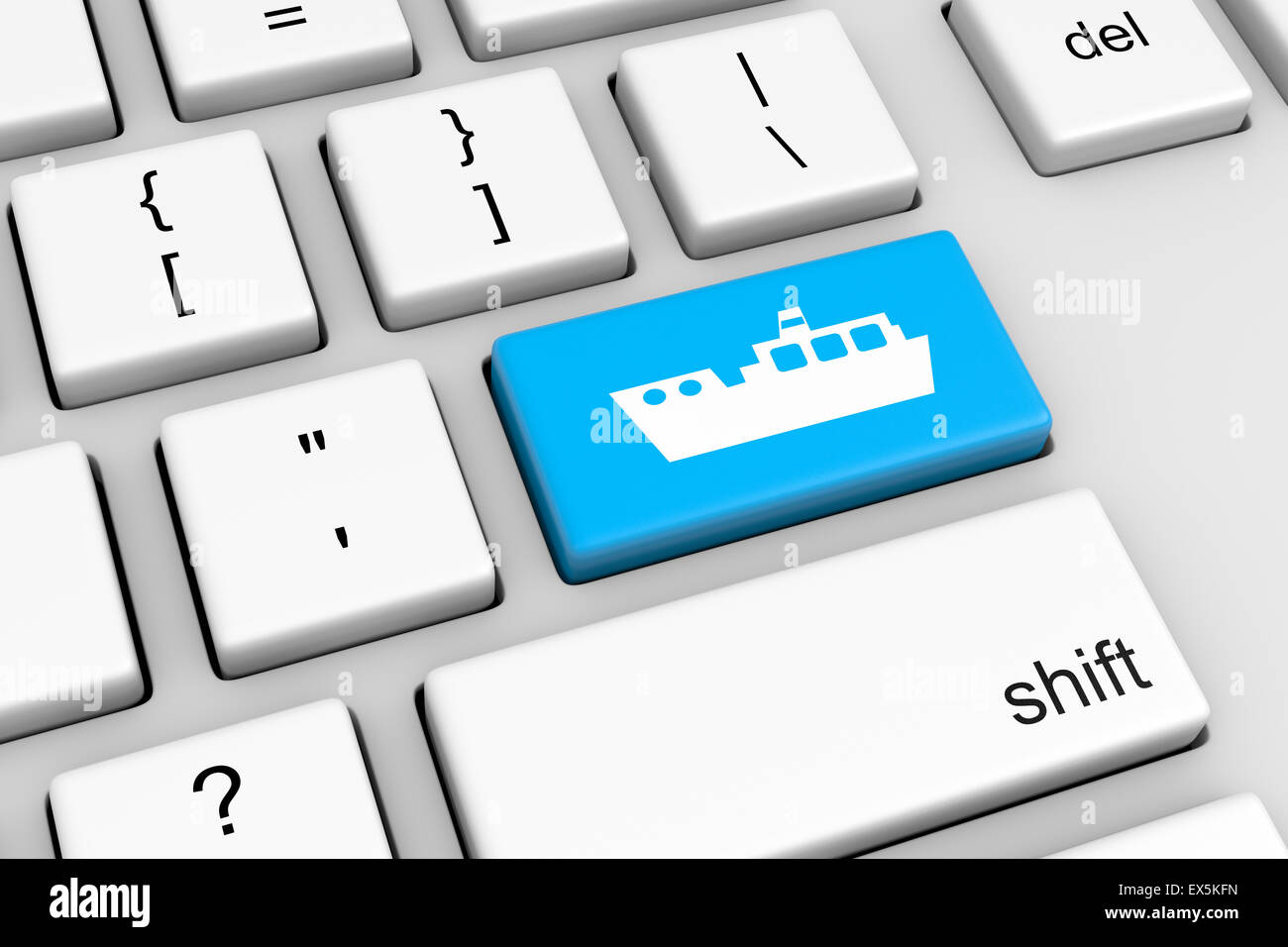 Computer Keyboard with Blue Ship Button Illustration Stock Photo - Alamy