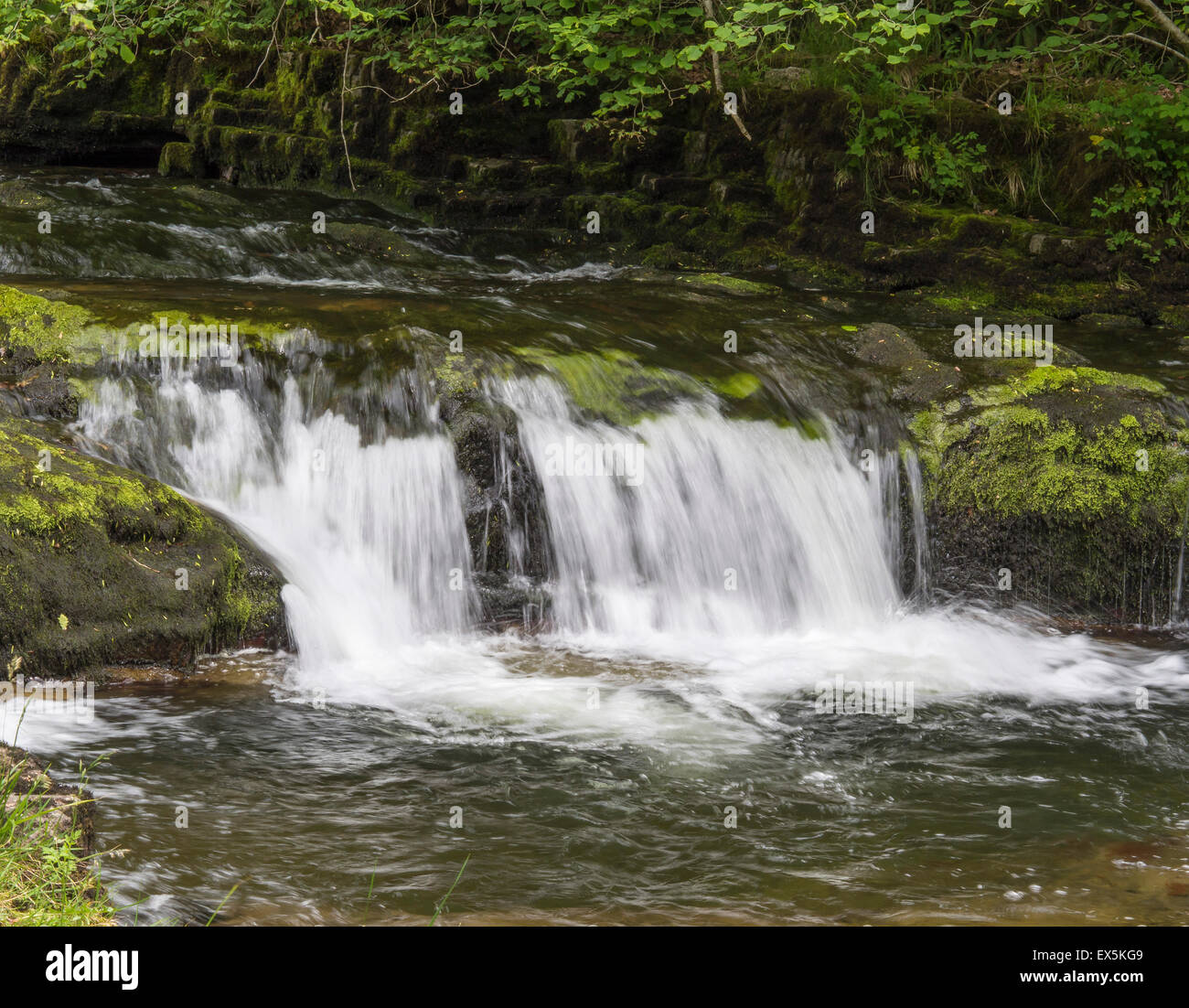 Waterfall in the River Mellte, Brecon Beacons National Park, Powys ...