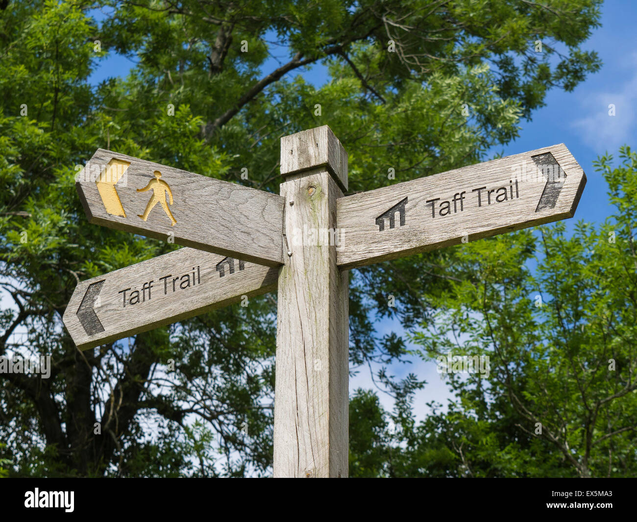 Taff Trail Signpost on walking and cycling route, Brecon Beacons ...