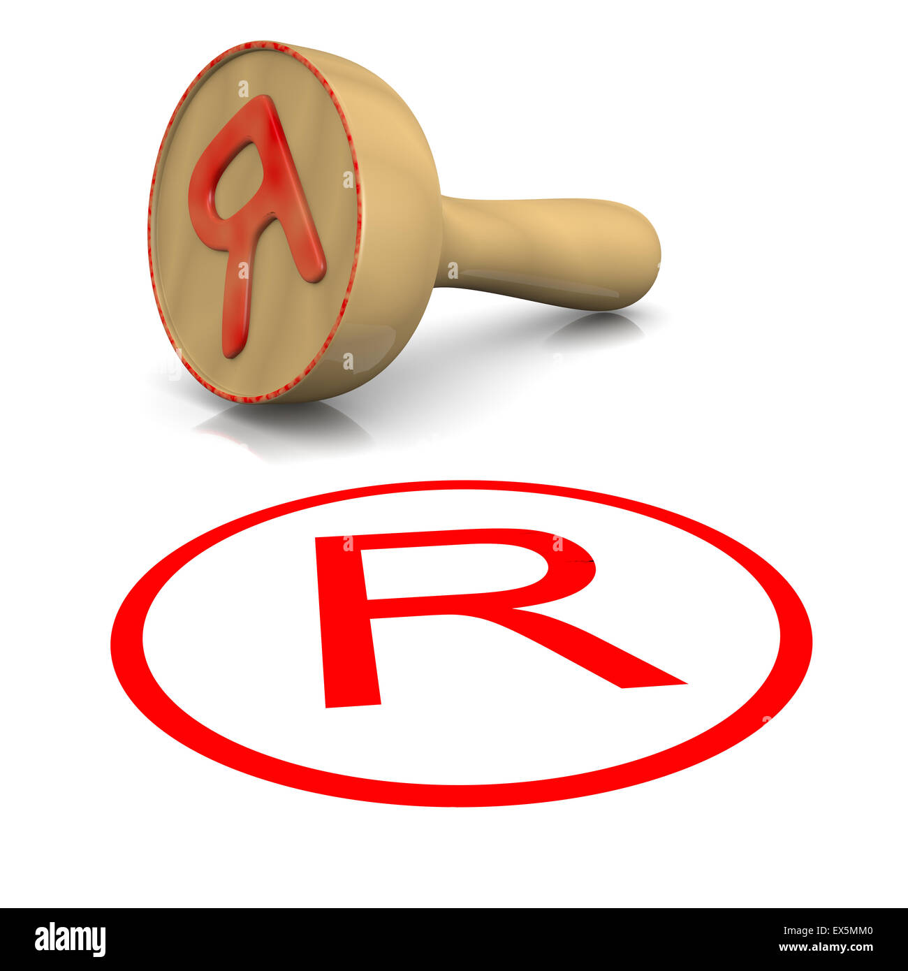 Trademark Red Ink Text Wooden Stamp on White Background 3D Illustration ...