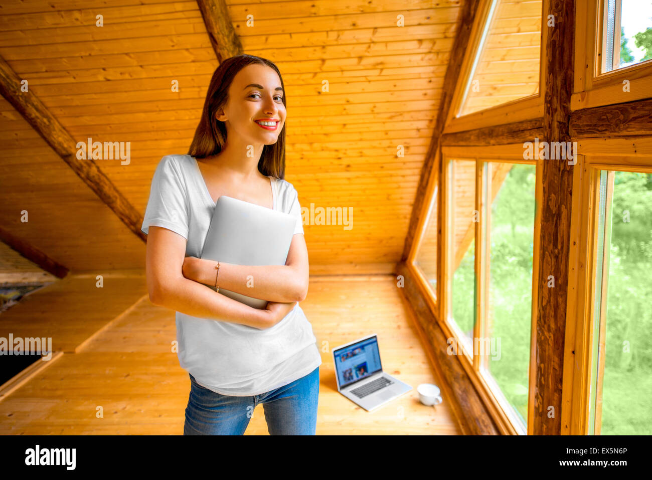 Excited woman computer home hi-res stock photography and images - Alamy