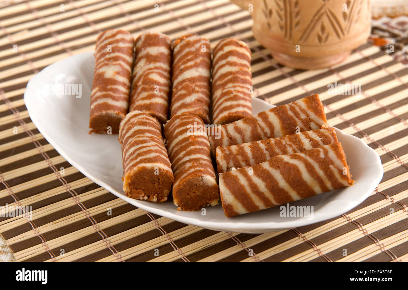 Chocolate & Khoya Rolls Stock Photo - Alamy