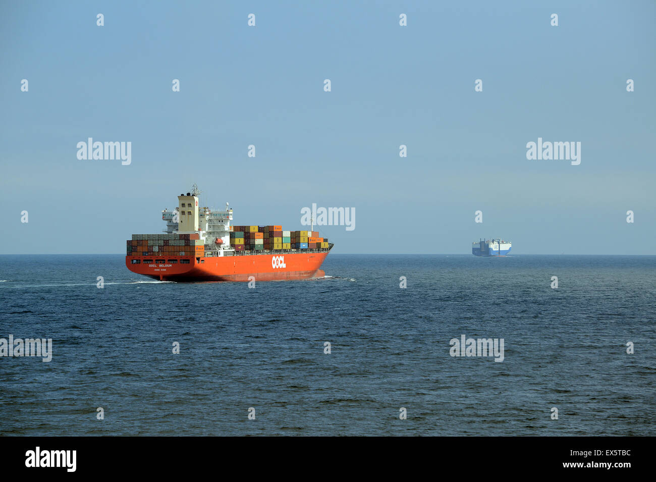 OOCL freight cargo container ship crossing the English channel uk Stock ...