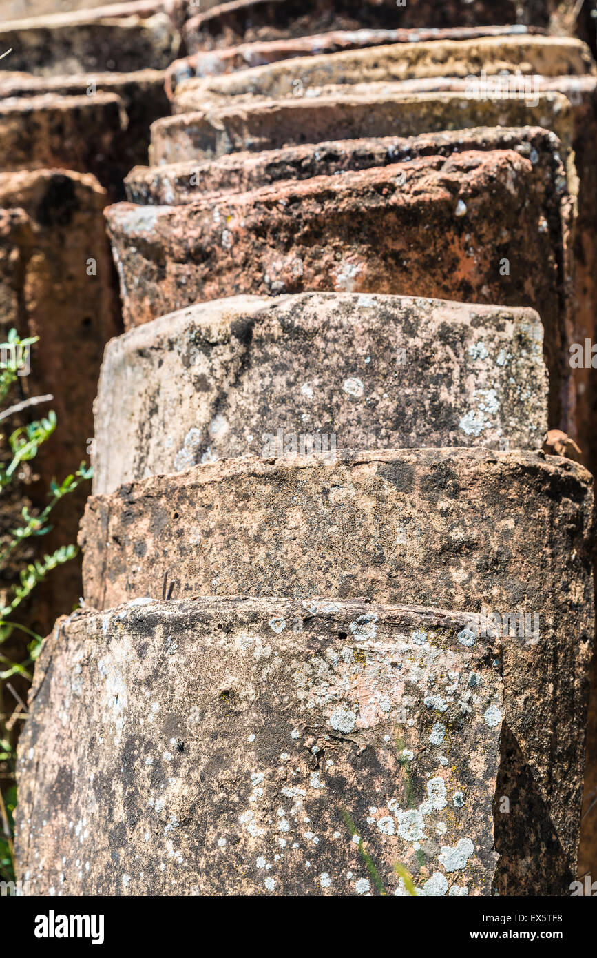 Pile of old shingles abandoned in a rural area of Spain Stock Photo - Alamy
