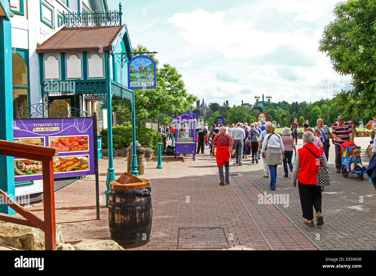 Main street at Alton Towers Estate Theme Park Gardens Staffordshire ...