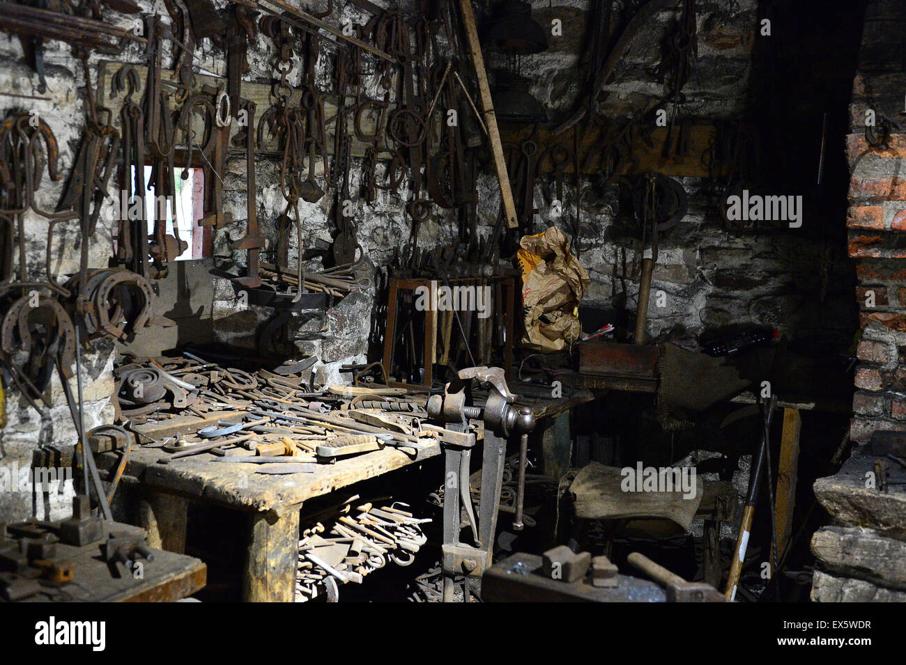 Interior of 19th century Irish blacksmith's forge at the Ulster ...