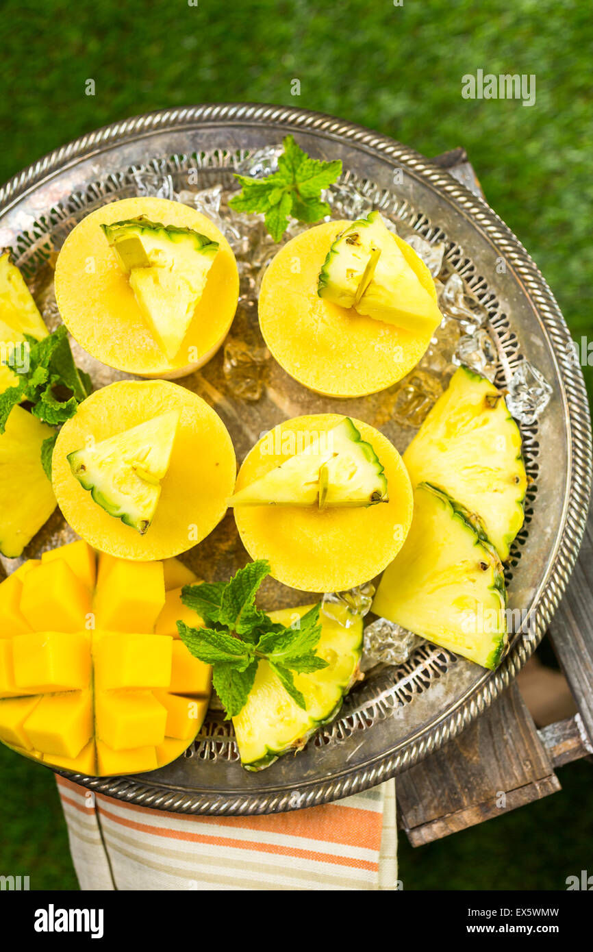 Homemade low calorie popsicles made with mando, pineapple and cocconut ...