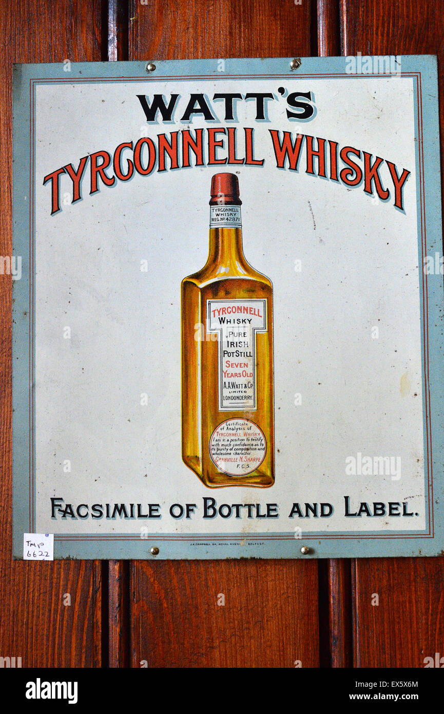 Antique metal sign advertising Watt's Tryconnell whiskey at the Ulster ...