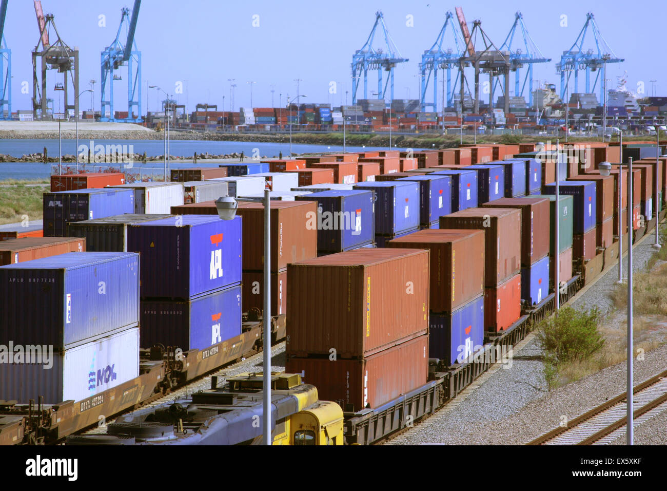 shipping containers on rails Stock Photo - Alamy