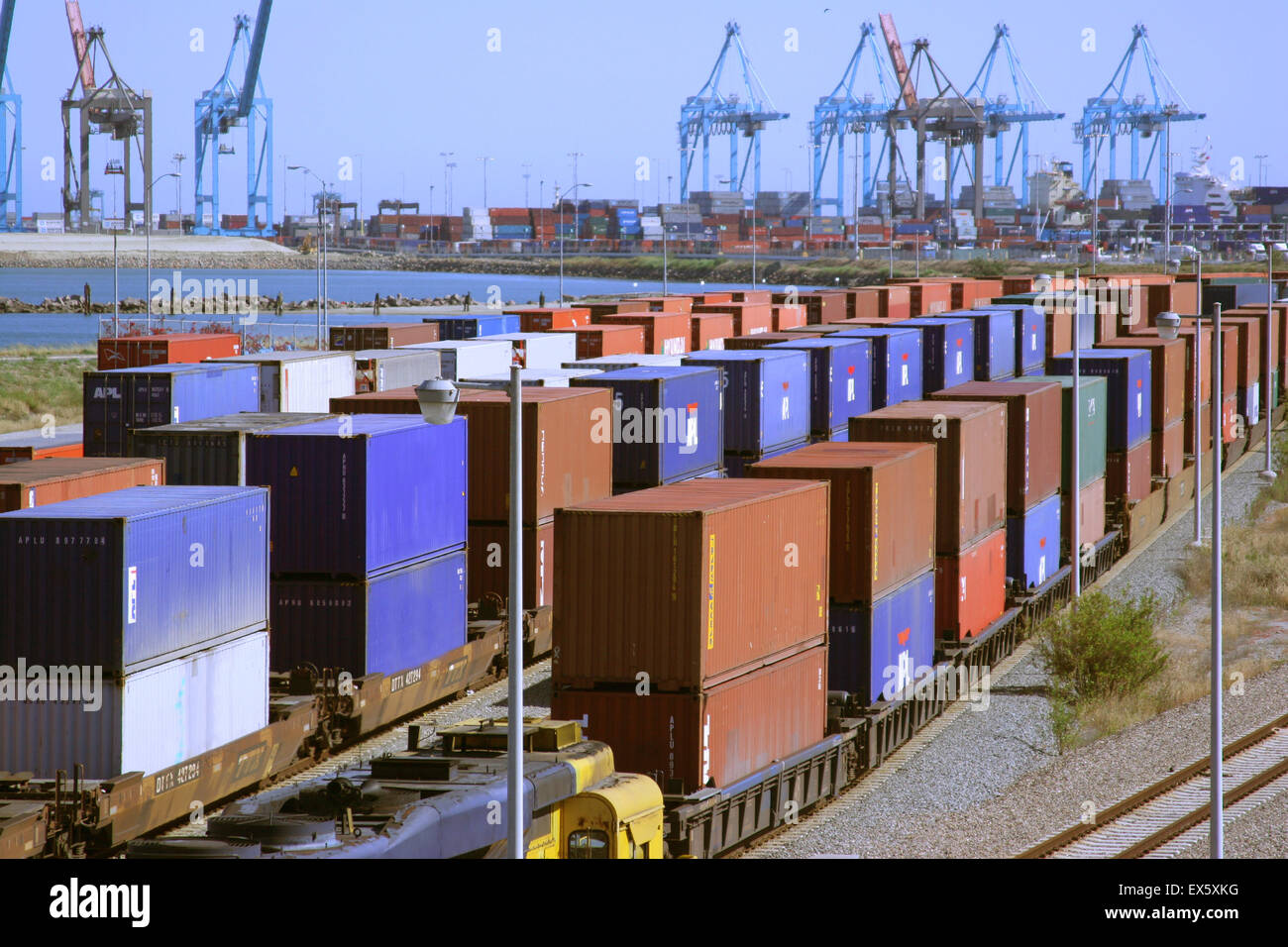 shipping containers on rails Stock Photo - Alamy