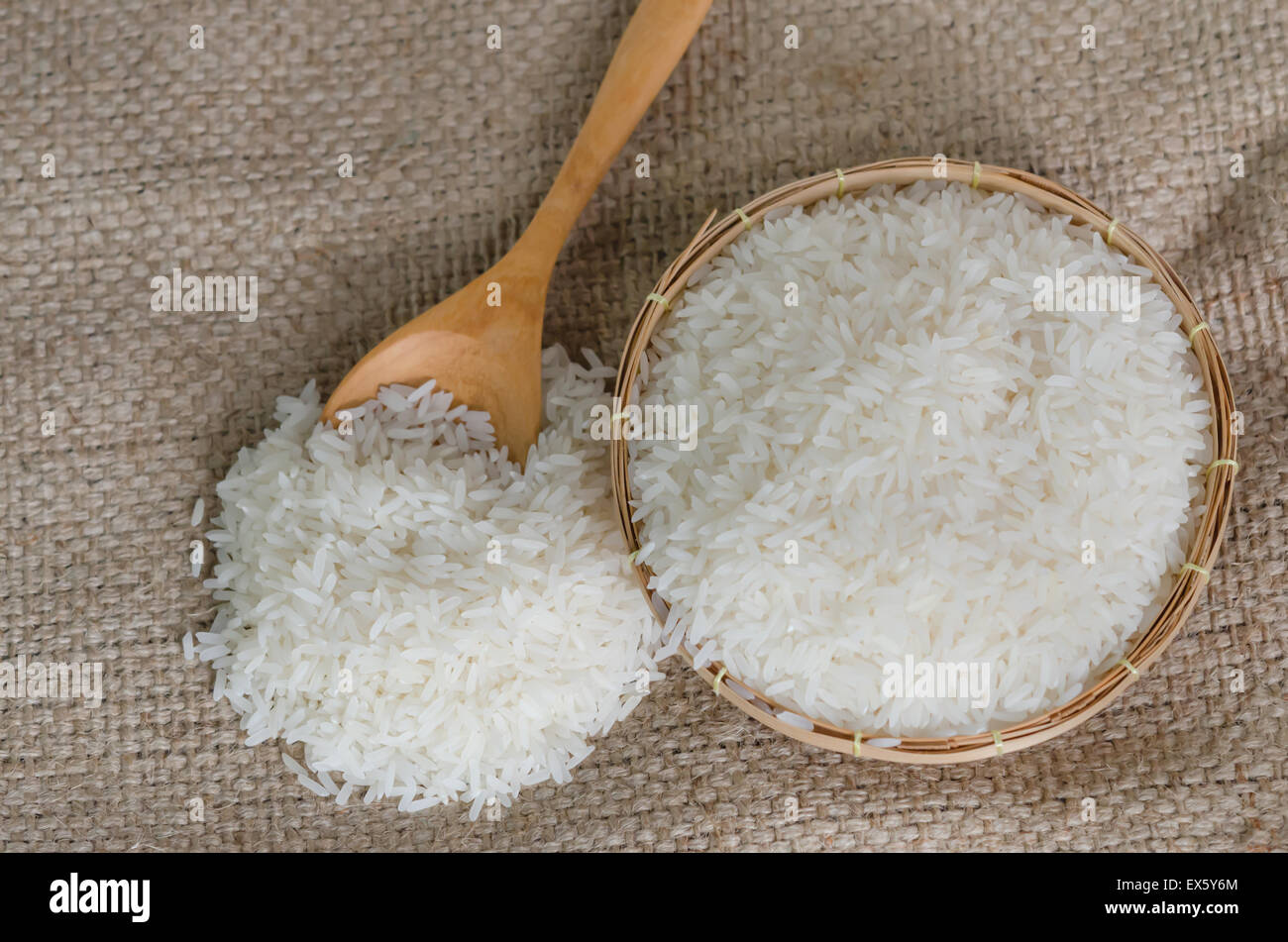 Raw white rice wooden hi-res stock photography and images - Alamy