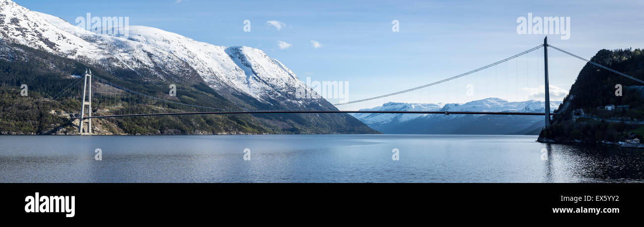 Hardanger bridge, suspension bridge over the Eidfjord, a branch of the ...