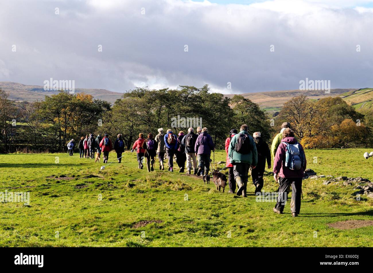 Elderly group of ramblers walking in Muker Swaledale Yorkshire UK Stock ...