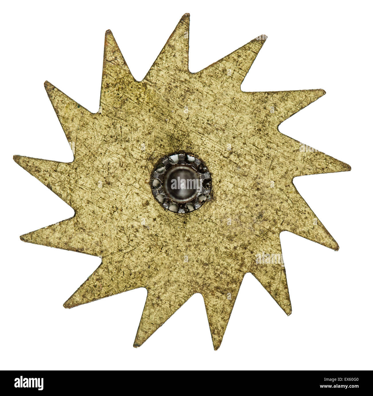 Pinion of old clock mechanism, isolated on white background Stock Photo ...