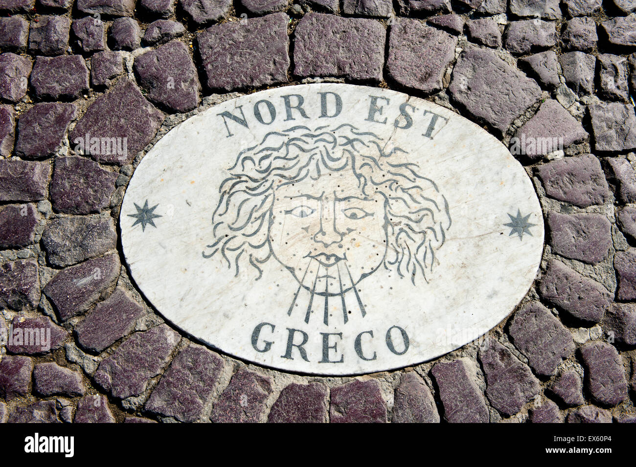 North east wind marker in St Peter Basilica Square, Rome, Italy Stock ...
