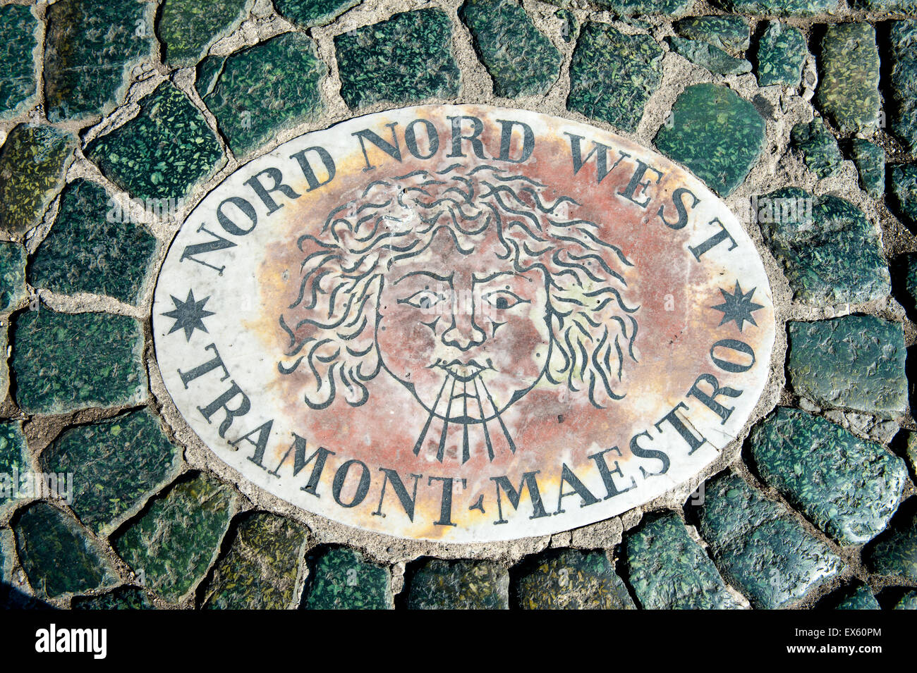 North west wind marker in St Peter Basilica Square, Rome, Italy Stock ...