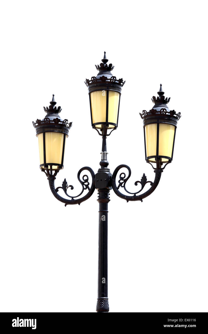 Antique lamp post isolated on a white background Stock Photo - Alamy