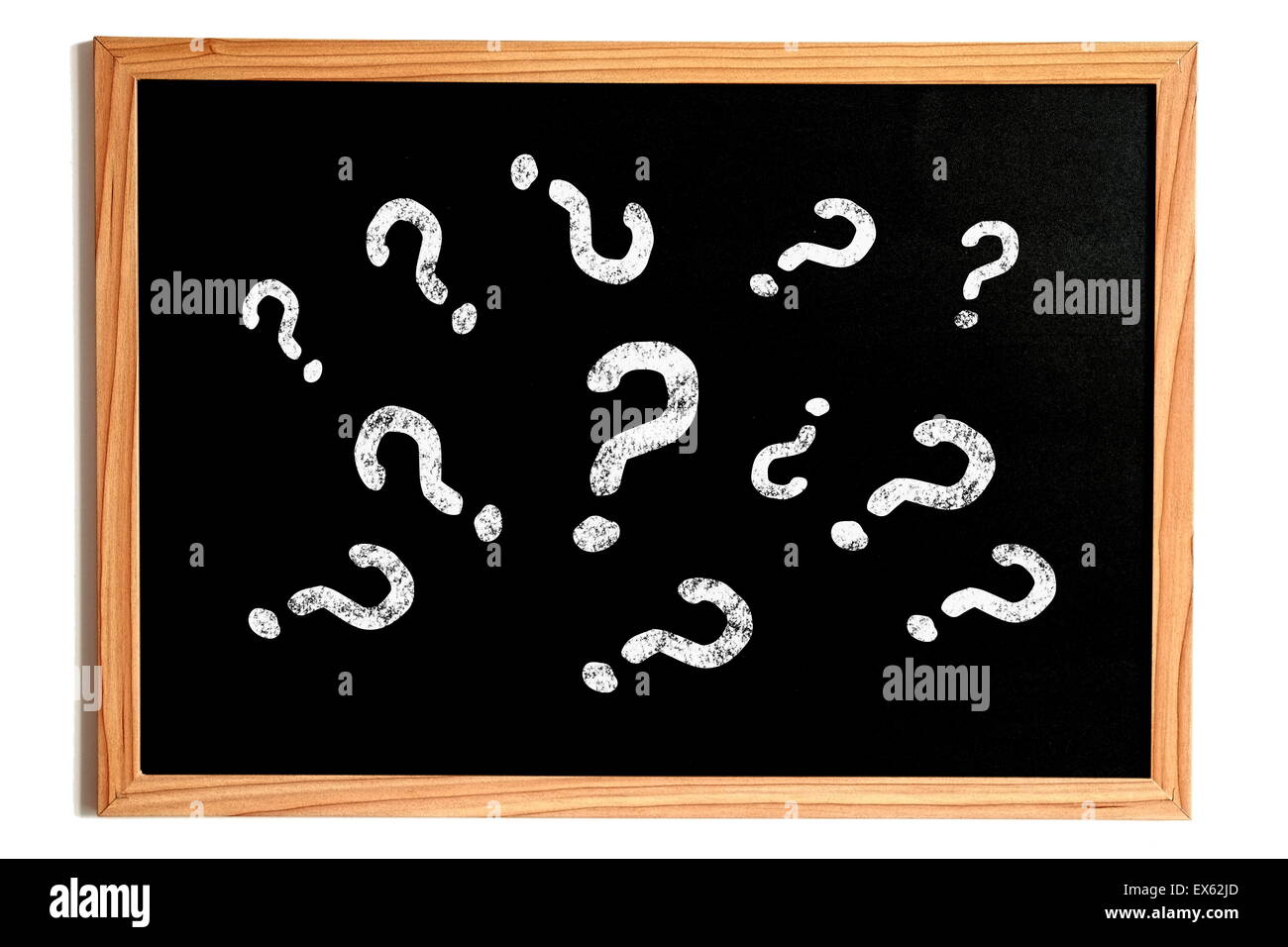 Many Chalk Question Marks Text on Chalkboard with Wooden Frame Isolated ...
