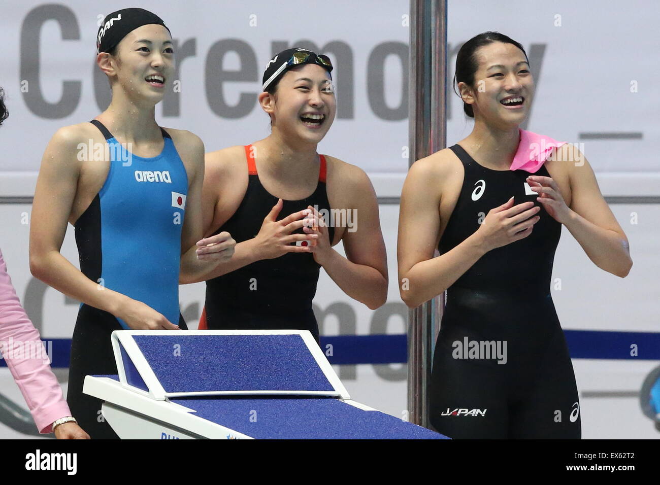 Gwangju, South Korea. 7th July, 2015. L-R Yui Yamane, Asami Chida, Aya ...