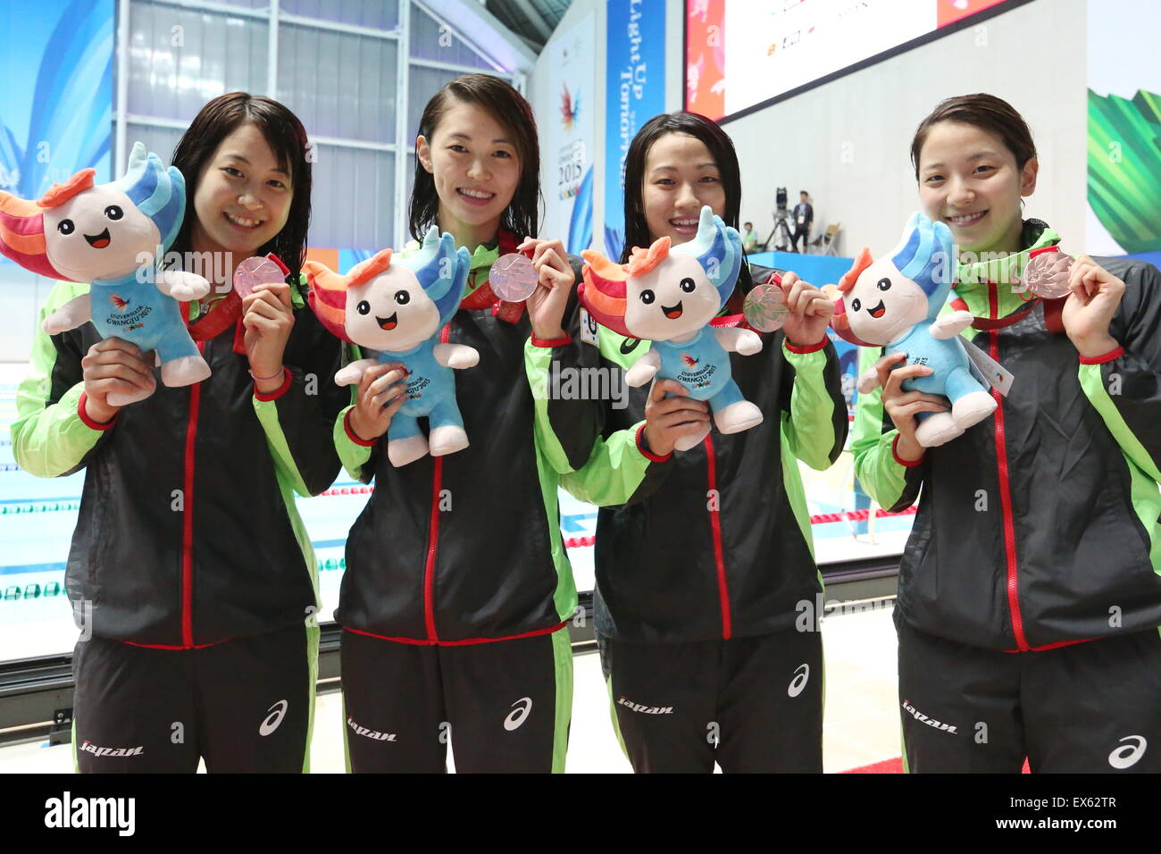 Gwangju, South Korea. 7th July, 2015. L-R Aya Takano, Yui Yamane, Asami ...
